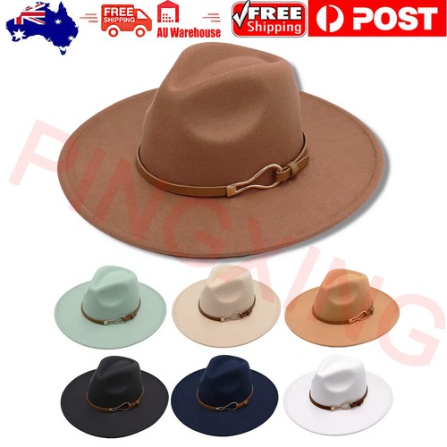 Men Women Wide Brim Felt Hat Classic Fedora Hat Headwear Hats Trilby ...