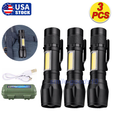 3 Pack Tactical LED Flashlight High Powered 3 Mode Zoomable ...
