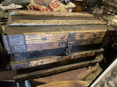 RARE Antique Heavy Banker Strong Box Safe Stagecoach Trunk Railroad ...