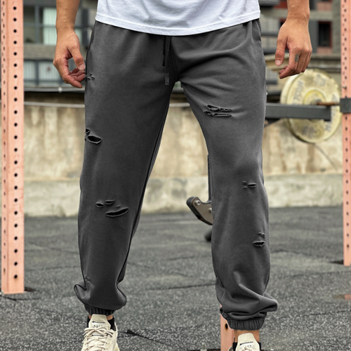 Mens Ripped Pants Athletic Running Workout Sweatpants Casual Hip Hop ...
