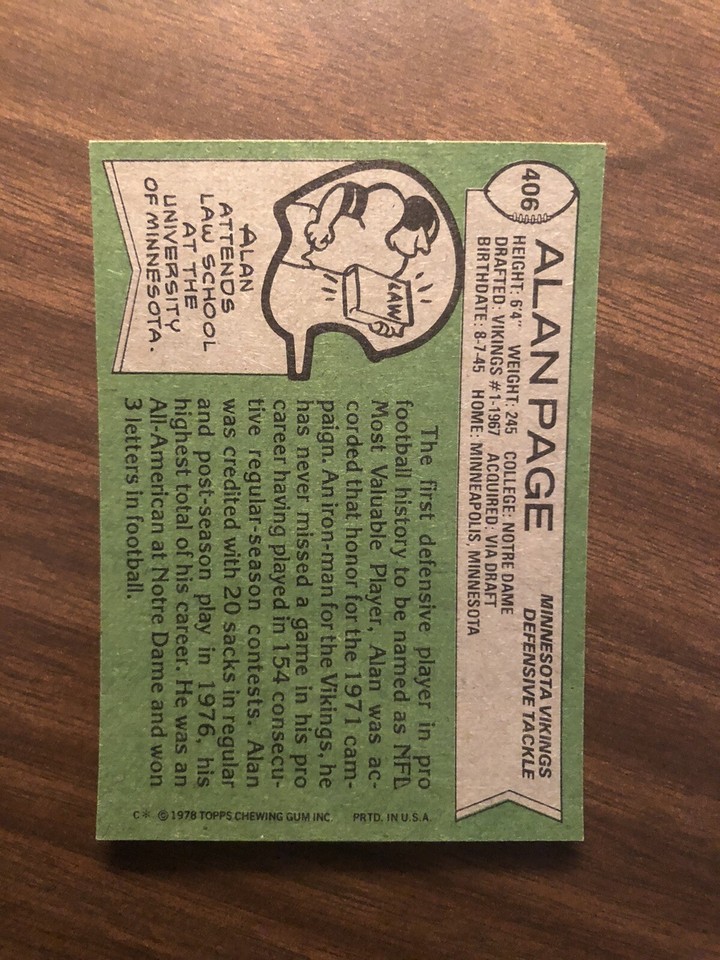 1978 Topps FOOTBALL #406 ALAN PAGE HOF MINNESOTA VIKINGS NICE | eBay