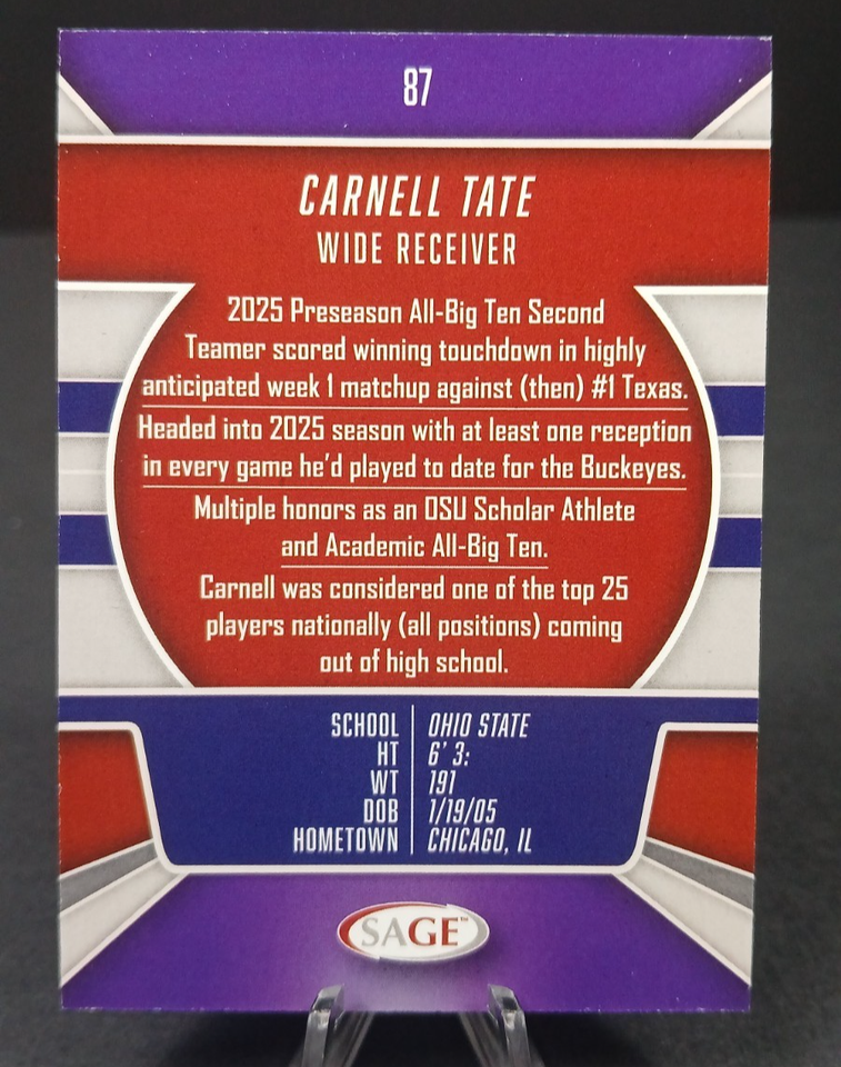 Ohio State Buckeyes 2026 Sage Low Series Next Level Card Carnell Tate ...