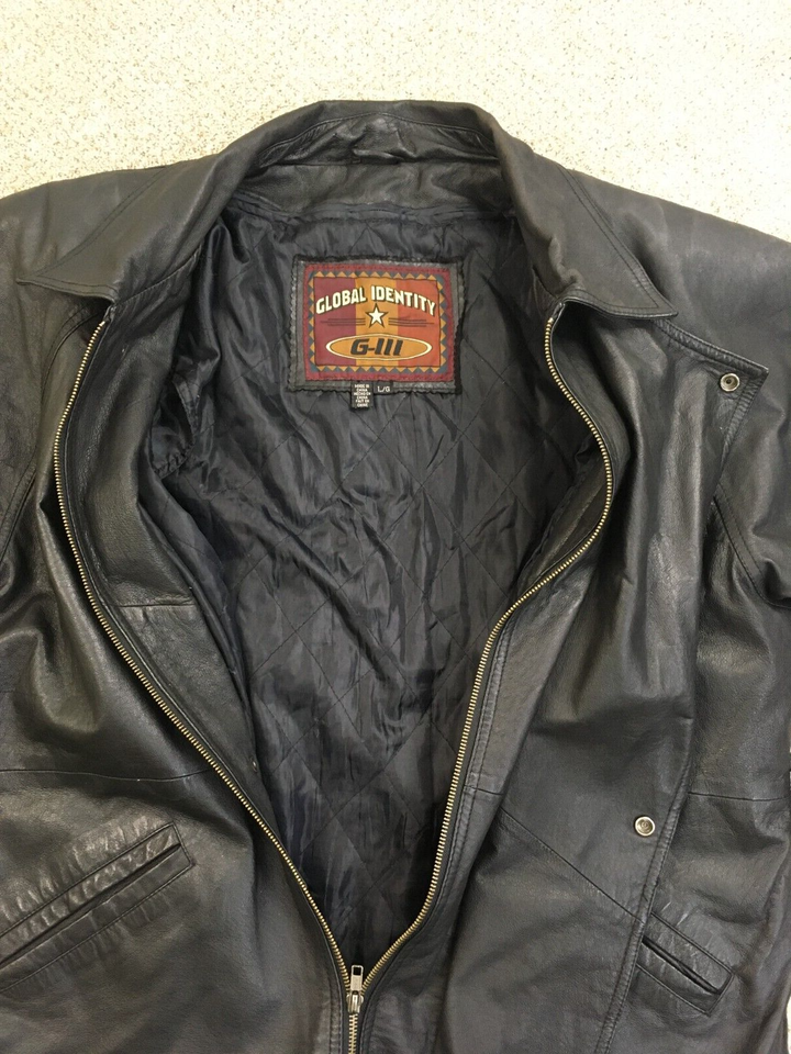 Global Identity Jacket Men's Large Black G-III Leather Full Zip VINTAGE ...