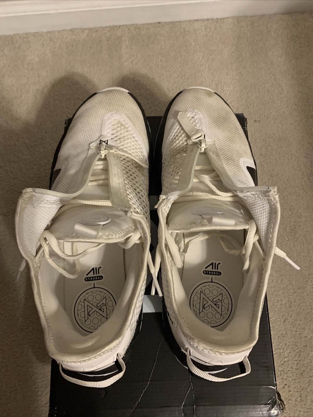 Nike Mens PG 4 Air Strobel Basketball Shoes White Bl… - Gem