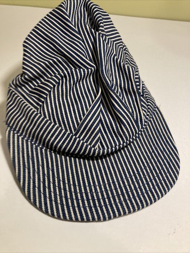 Vintage Train Conductor Engineer Cap Snap Back Blue Striped Boys Kids B ...