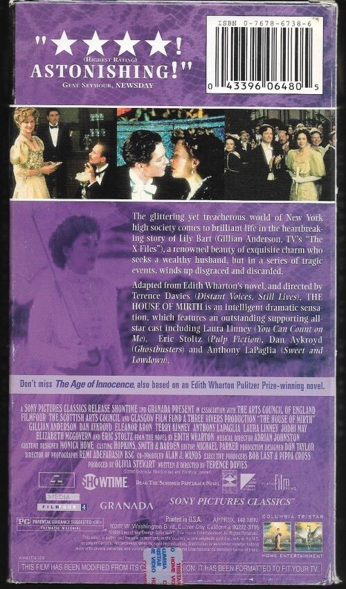 The House Of Mirth [VHS] (2001) Gillian Anderson, Dan Aykroyd, Edith ...