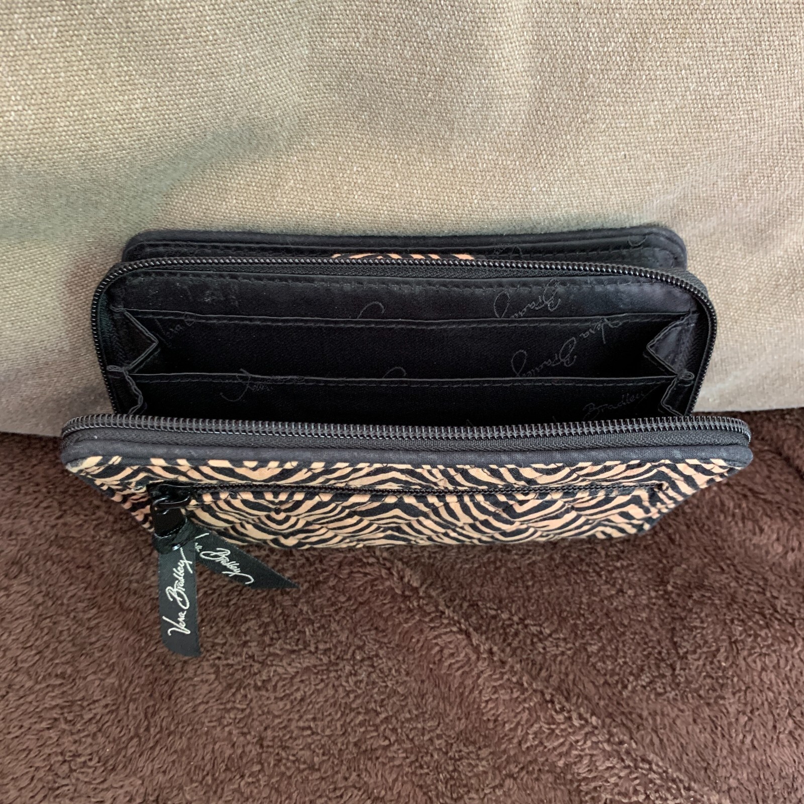 Vera Bradley Women's Wallet Black Brown Quilted Zebra Print Zip Around ...