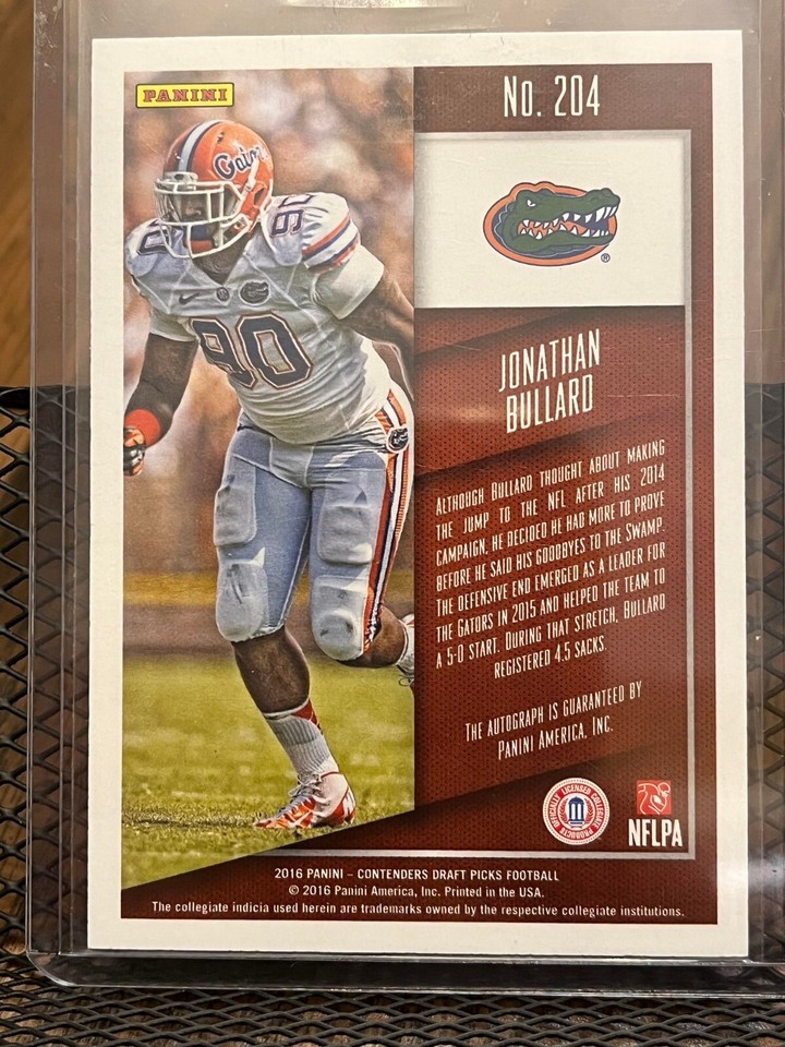 JONATHAN BULLARD 2016 PANINI CONTENDERS FLORIDA GATORS ROOKIE AUTOGRAPH ...