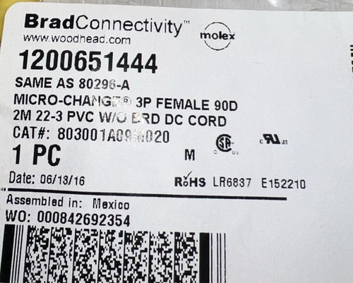 BRAD CONNECTIVITY 1200651444 / 80296-A MICRO-CHANGE 3P FEMALE 90D 2M | eBay