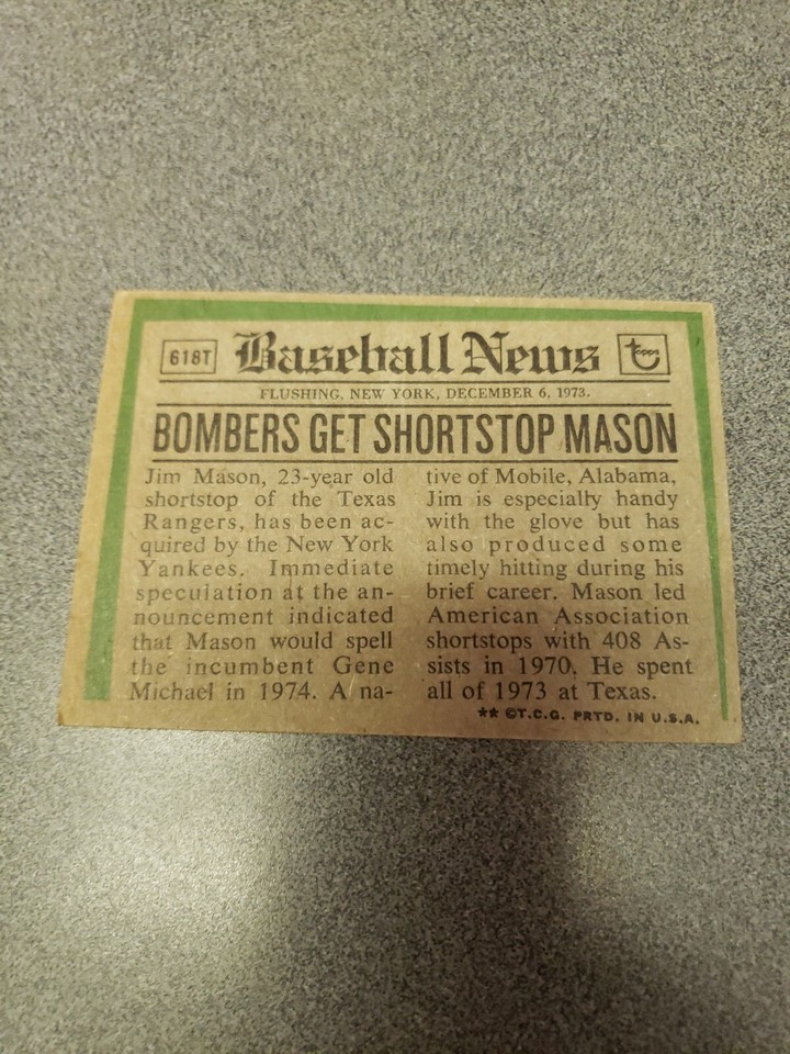 1974 Topps # 618T Jim Mason New York Yankees | eBay