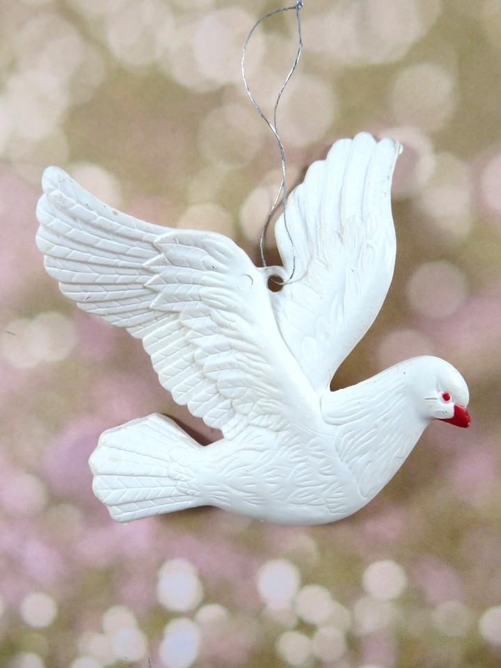Vintage White Turtle Doves Christmas Ornaments Set Of 4 Plastic Hanging ...