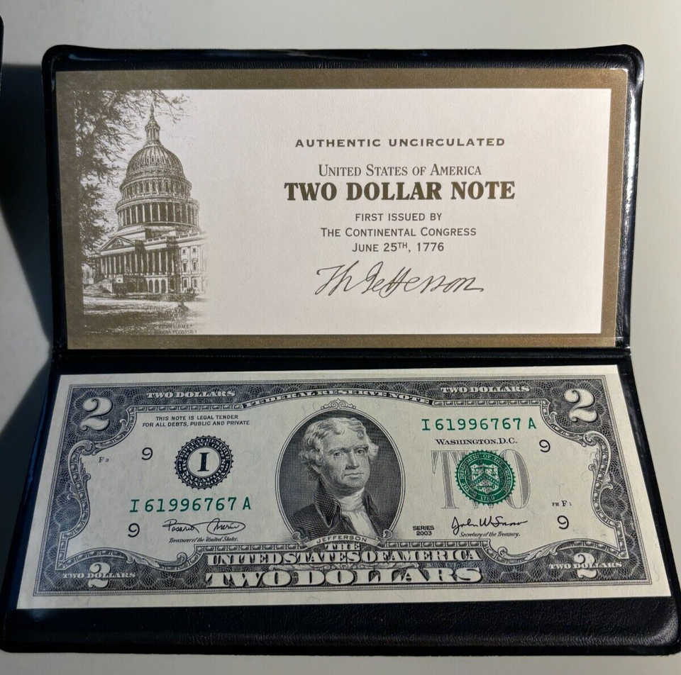 5 Consecutive Numbered Uncirculated $2 Bills 2003 Federal Reserve Notes ...