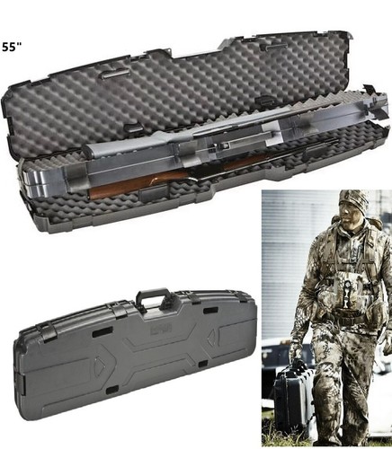 Double Rifle Hard Case High Density Foam Padded Fits 2 Long Guns Rifles ...