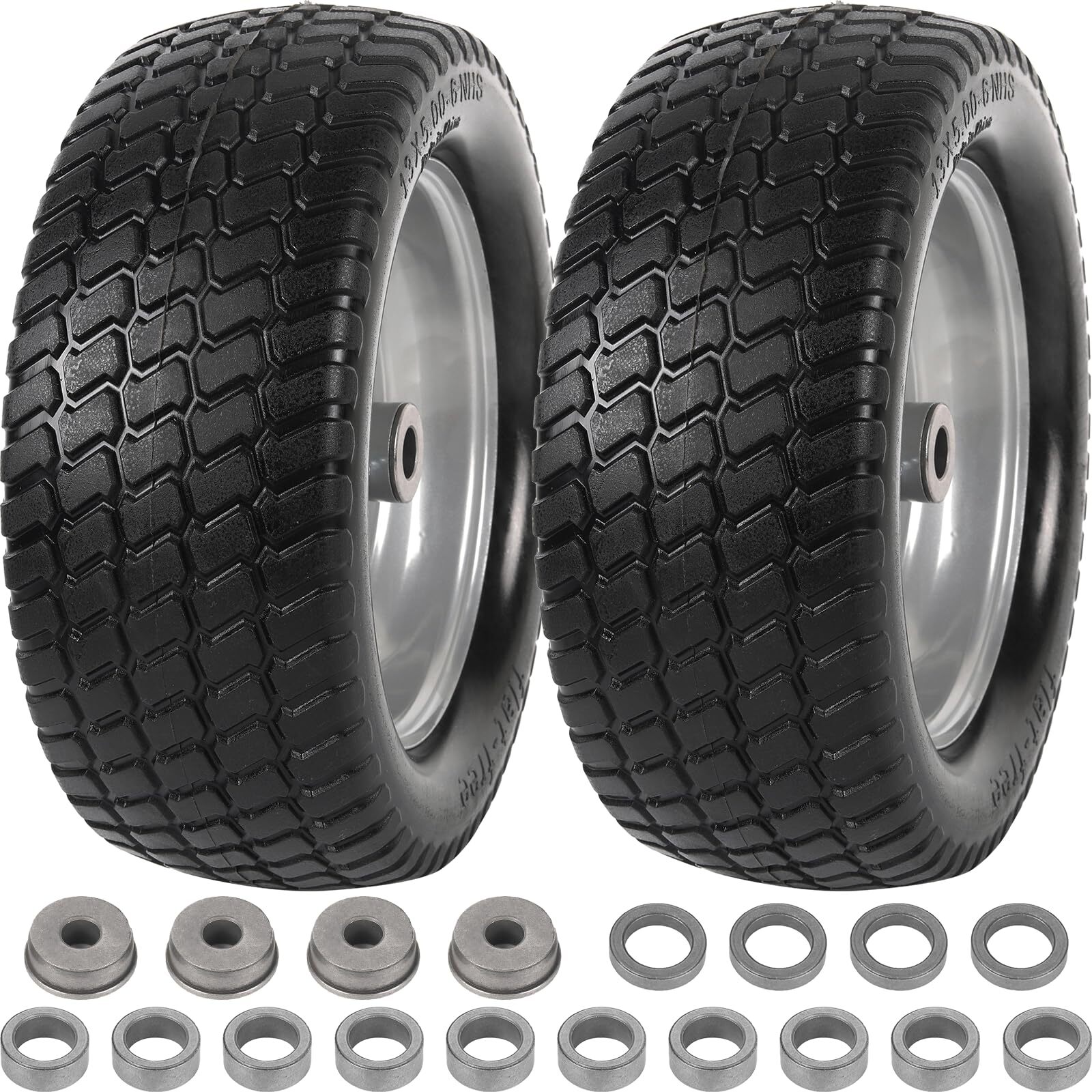 2-Pack 13x5.00-6 Flat Free Tire and Wheel Replacement 13x5-6 Solid ...