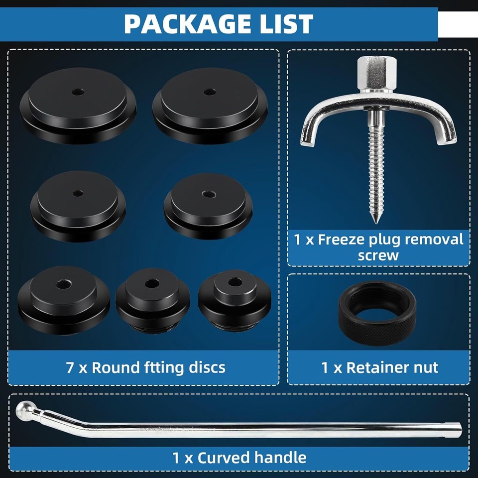 Auto Freeze Frost Plug Disc Remover Installer Tool Set w/ 18" Installer ...