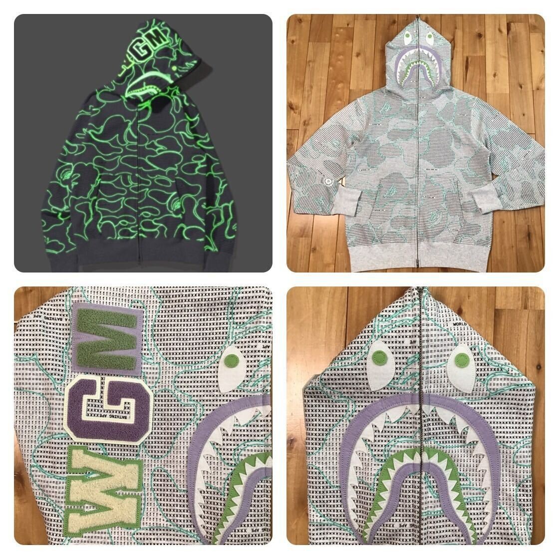 Glow in the Dark BAPE TEXT CODE CAMO Shark full zip h… - Gem