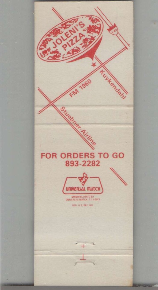 Matchbook Cover - Pizza Place Joeleni's Pizza Houston, TX | eBay