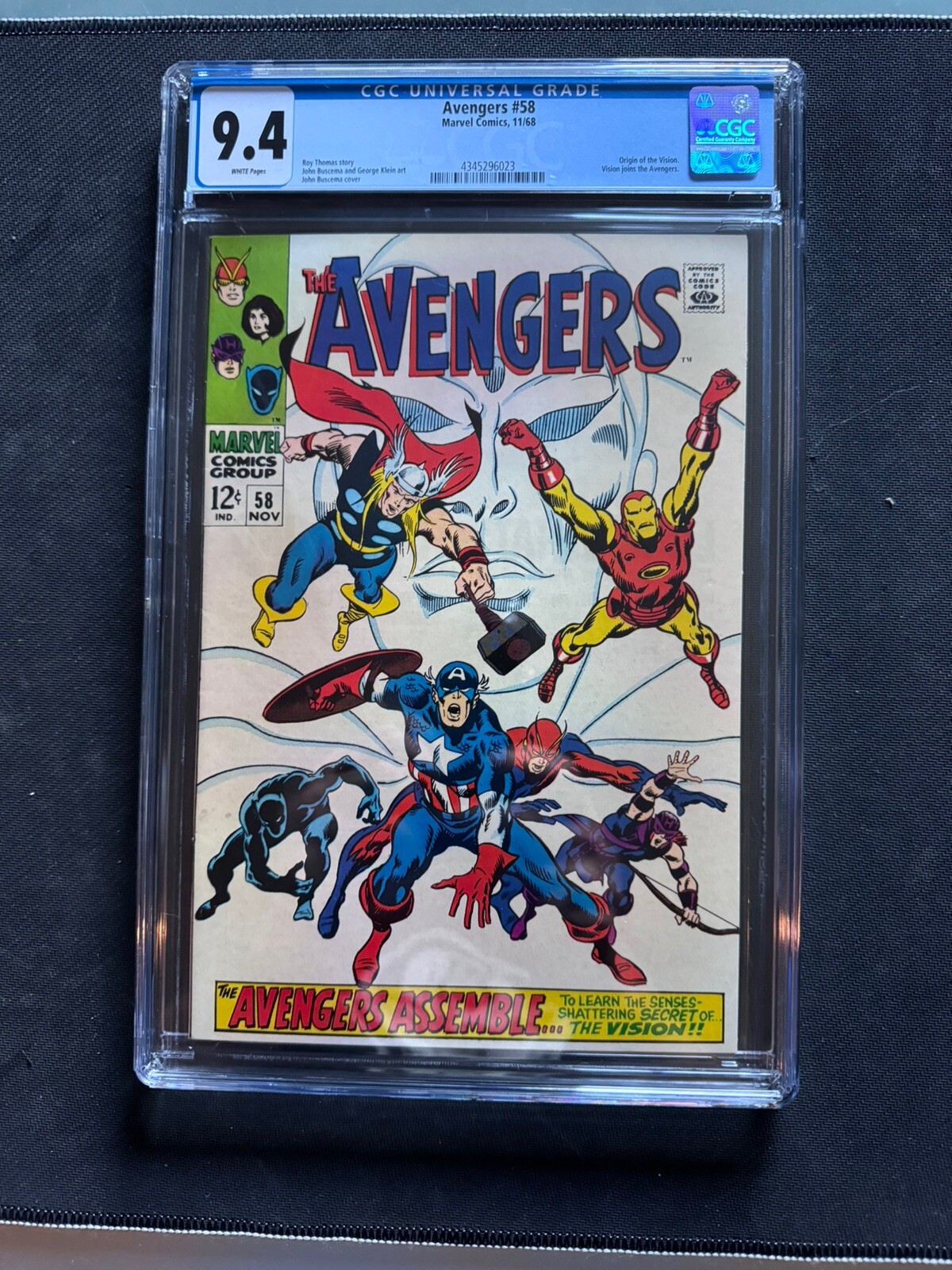 AVENGERS 58 CGC 9.4 WHITE PAGES ORIGIN VISION MARVEL COMICS 1968 | eBay