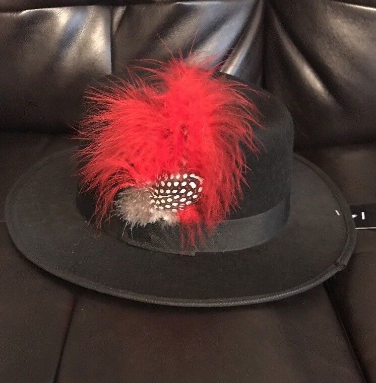 Black Hat Feather Fedora Looking Spooky Costume One Size Fits Most ...