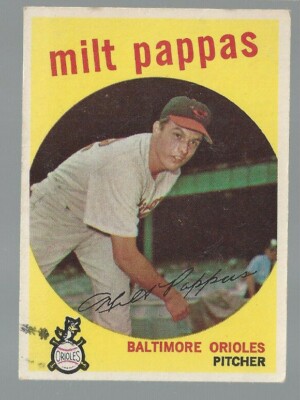 Milt Pappas 1959 Topps ML Baseball Trading Card #391 White Back Orioles ...