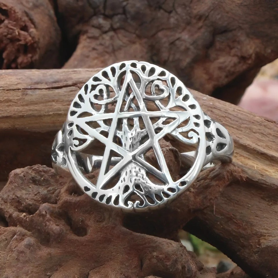 Large Tree Pentacle Ring - Sterling Silver Pentagram Wiccan Pagan Witch ...