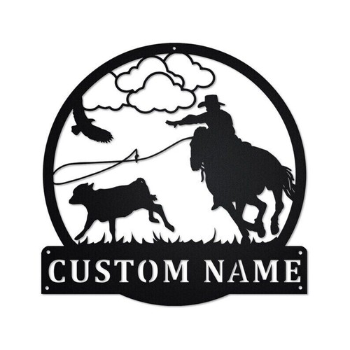 Customized Metal Cowboy Roping Calf Farmhouse Ranch Name Address Sign ...