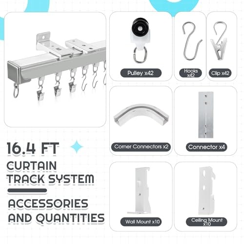 3ft-16.4ft / 5 Meter Curtain Track Set with 90 Degree 3ft - 16.4ft ...