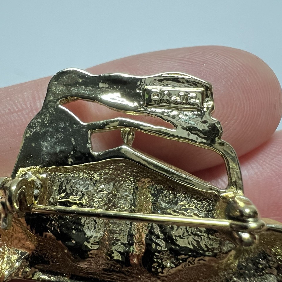 Signed AJC Vintage Gold Tone Rhinestone Woman In Car Gatsby Brooch Pin ...