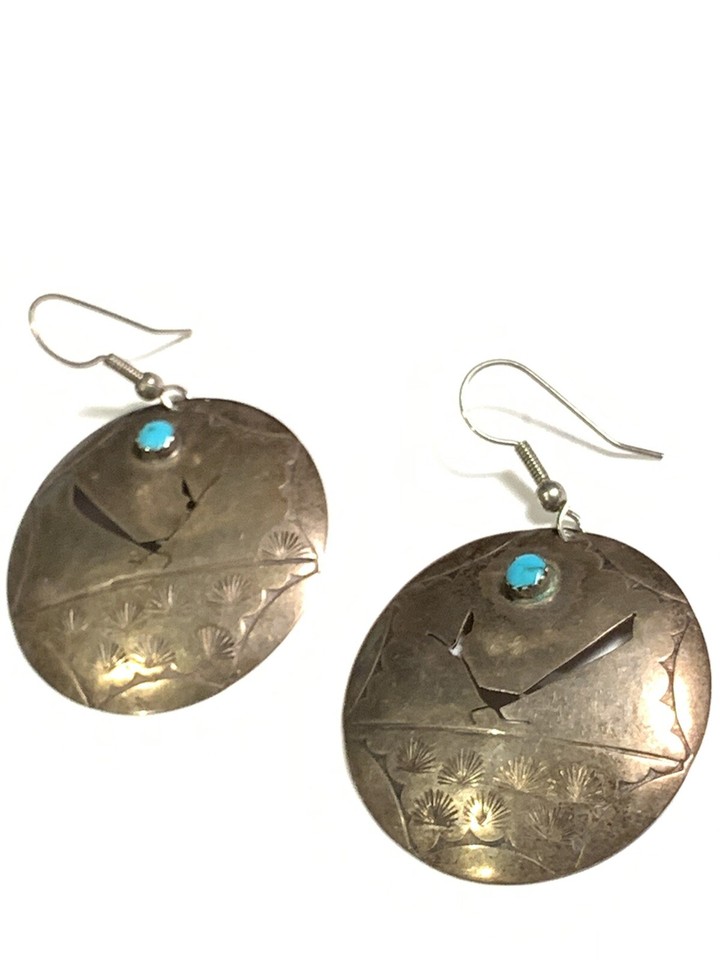 Vintage Southwest Handmade Sterling Silver Roadrunner Concho Turquoise ...