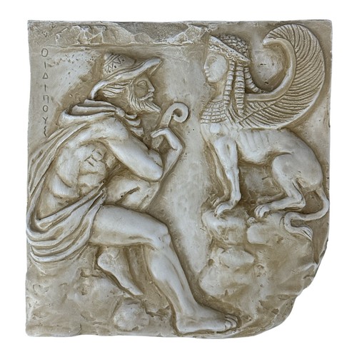 Oedipus & Sphinx Plaque Relief Wall Decor Sculpture Cast Stone Greek ...