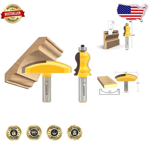 Elaborate 2-Bit Crown Cap Router Bit Set - 1/2" Shank, Anti-Kickback ...