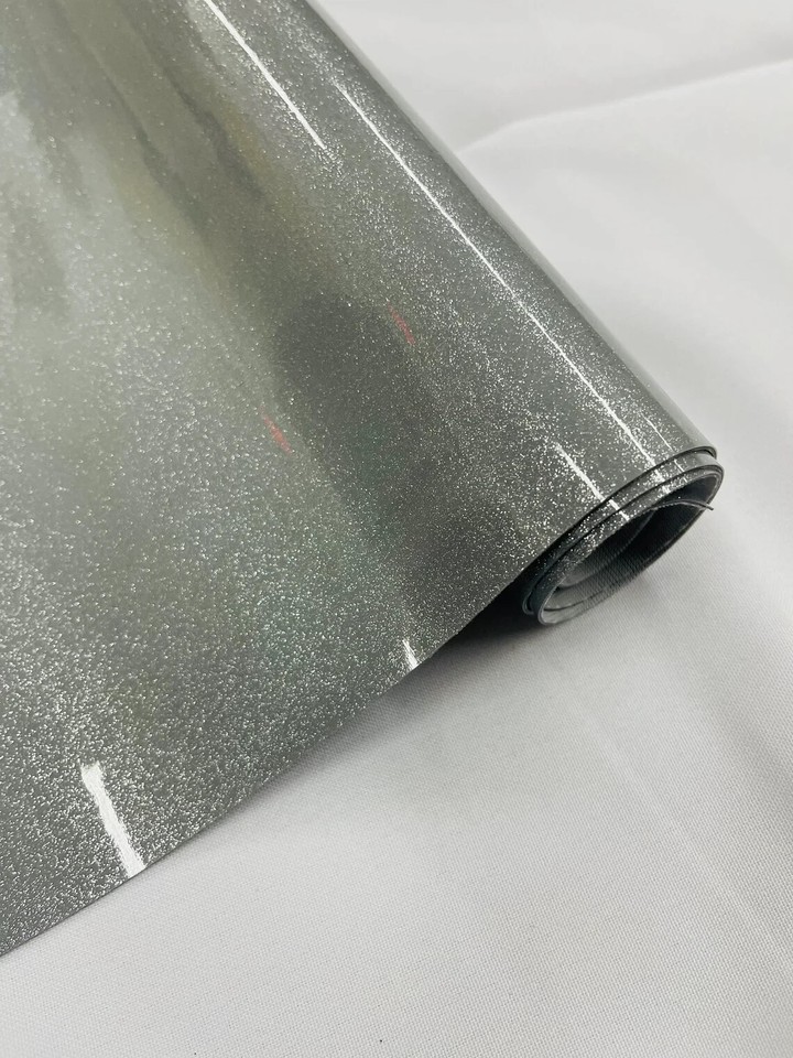 Metallic Glitter Vinyl - Silver - Shiny Glitter PVC Upholstery Rolled ...