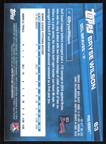 2017 Topps Pro Debut #63 Bryse Wilson | eBay