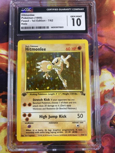 1999 Pokemon TCG Fossil Set 1ST EDITION Hitmonlee HOLO RARE 7/62 - PSA ...