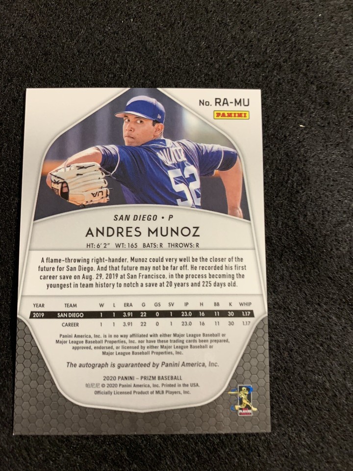 2020 Panini Prizm Baseball Rookie Auto Andres Munoz #RA-MU🔥⚾️🔥 | eBay