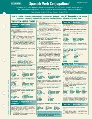 SPANISH VERBS CONJUGATION CARD (FOREIGN LANGUAGE VERB By Kendris VG ...