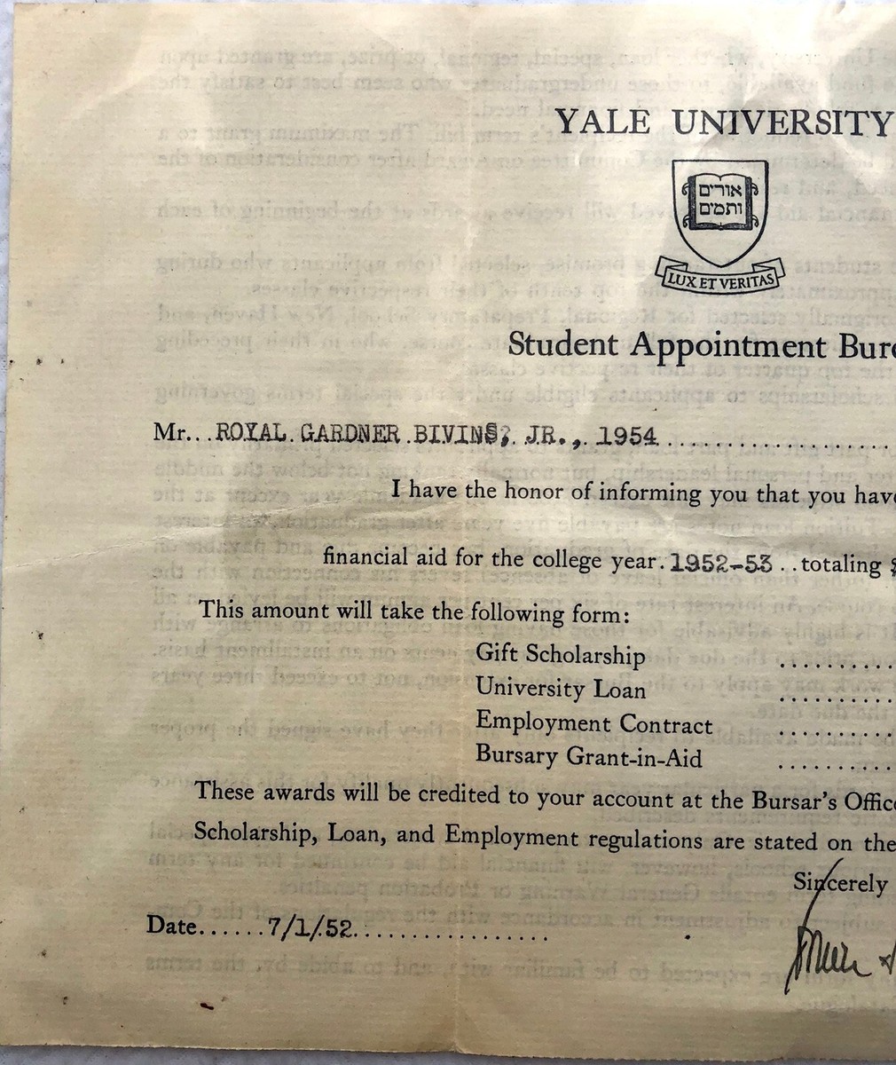 Yale College Acceptance Letter 1868 Yale College Paper Receipt JOSEPH