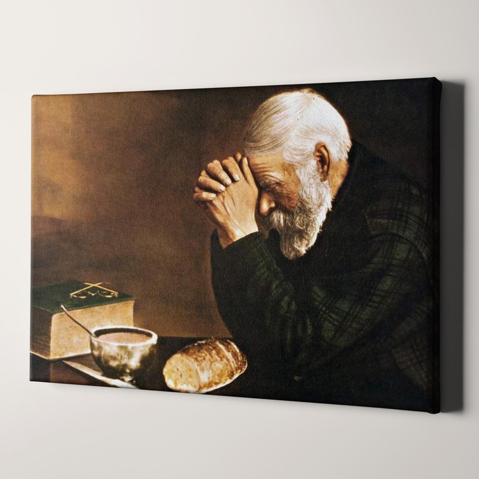 Grace - Old Man Praying Over Daily Bread Bible Christian Canvas Wall ...