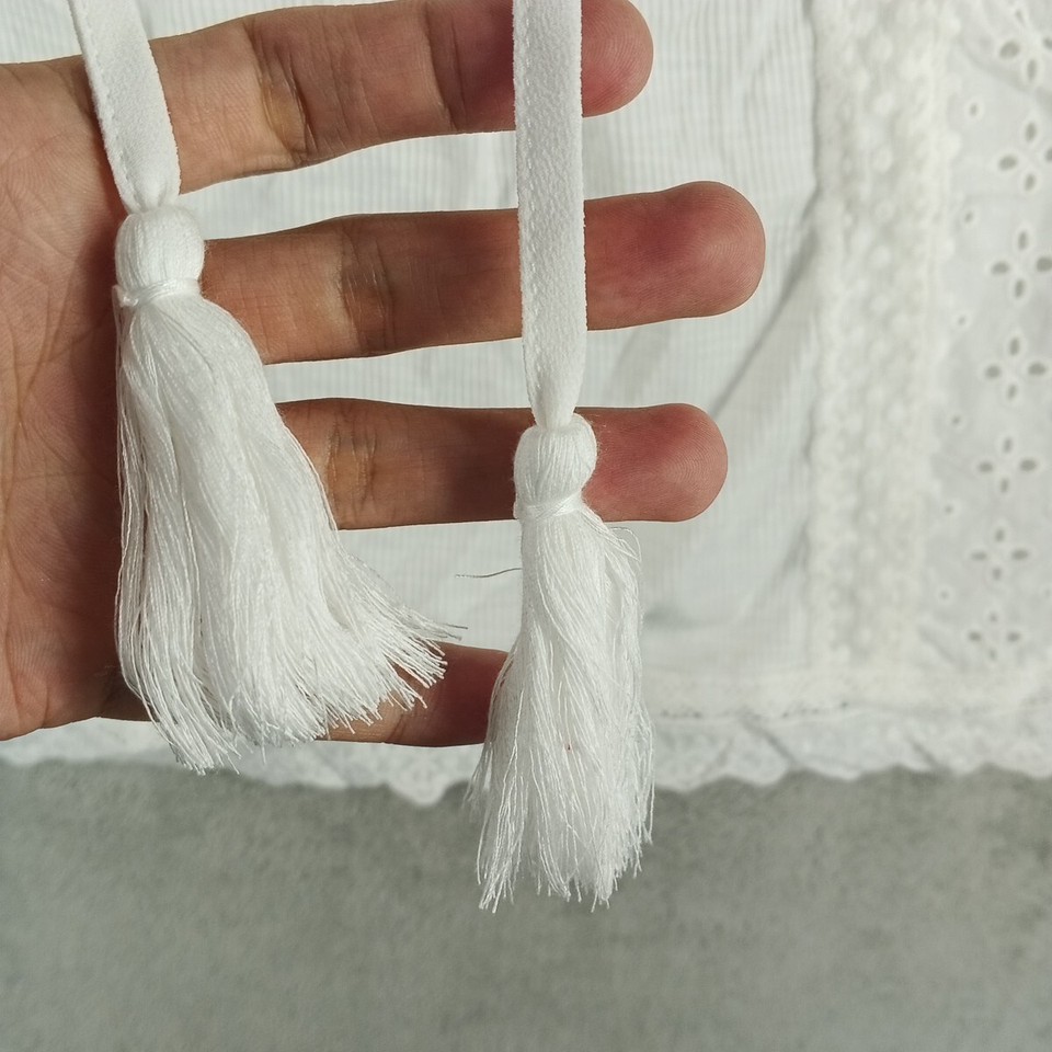 NWT Knox Rose Floral Eyelet Embroidered Top Tassel Tie Rib Knit White ...