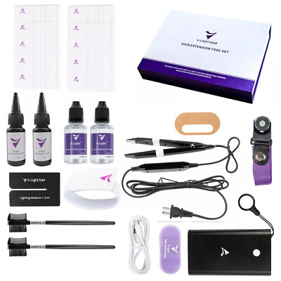 V Light Hair Extensions Kit Set Box Package UV Glue Hair Piece for Hair ...