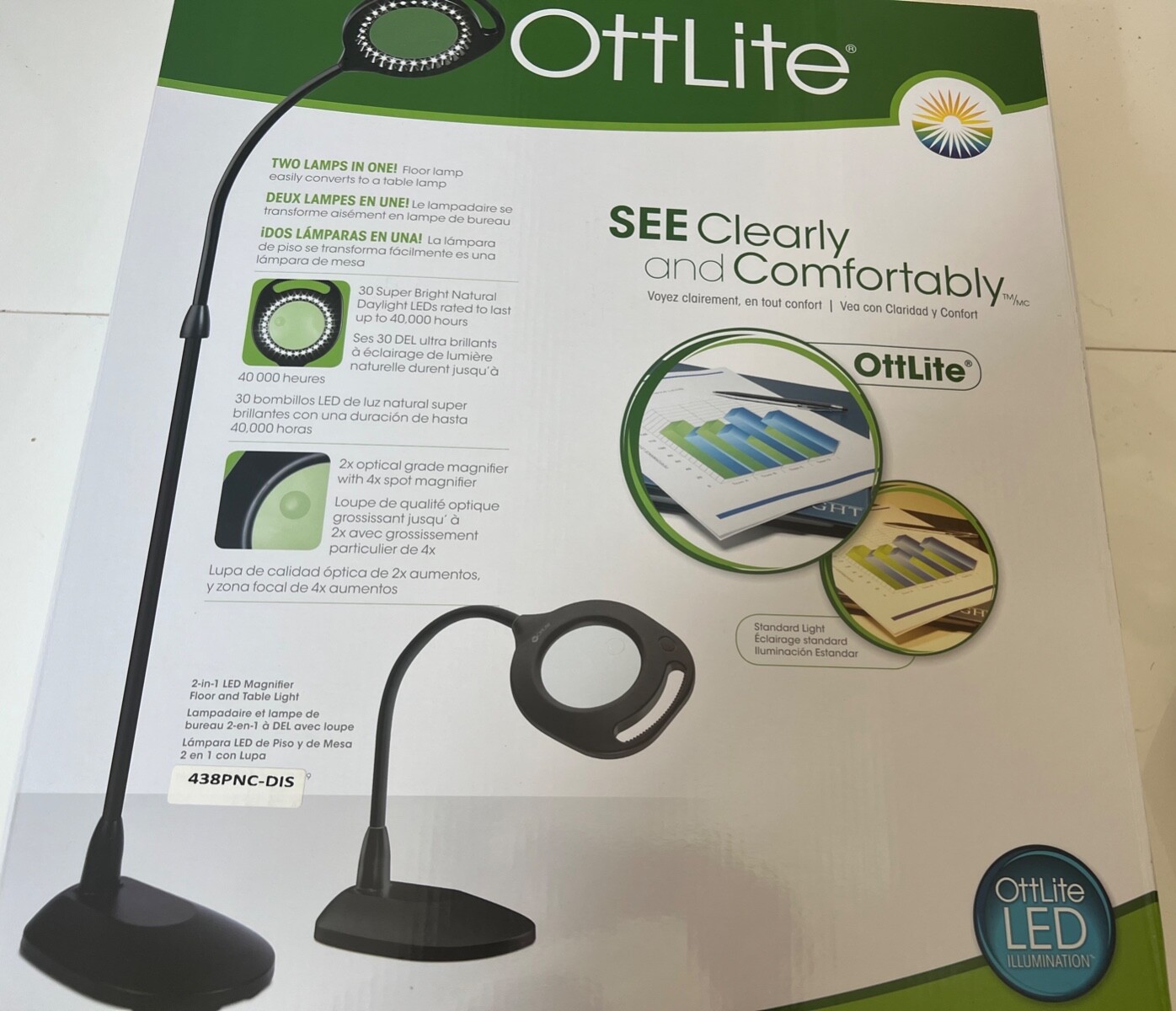 Brand New!!!! OttLite 2-in-1 LED Magnifier Floor and Table Light | eBay