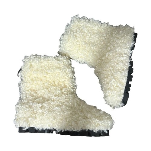 Off White Fuzzy Ankle Booties Slippers Size M NWOT | eBay