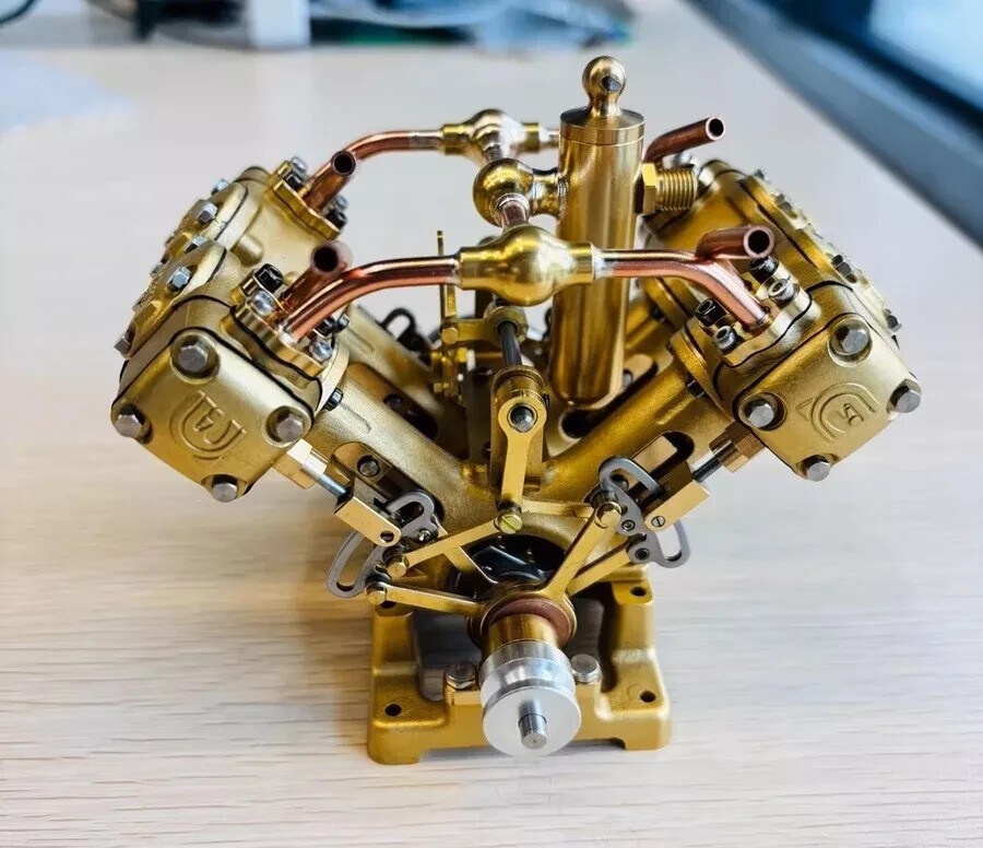 R.W. 4-Cylinder V4 Retro Steam Model Engine for 90cm+ RC Steam Boats ...