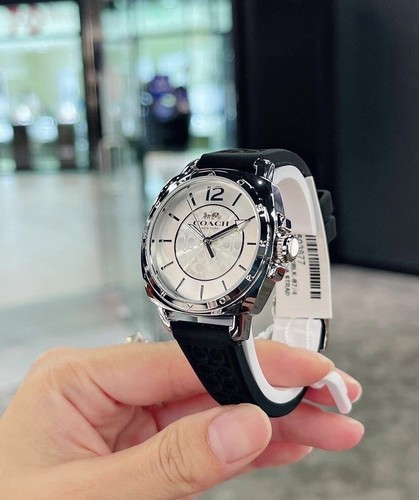 NWB 14503877 Black Coach Women Boyfriend Logo-Embossed Rubber Strap ...