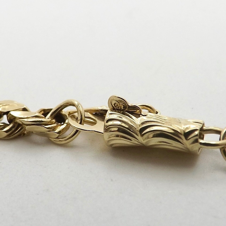 14k Gold Rope Link Bracelet Diamond Cut 4mm Long Mens Hollow Unisex ...