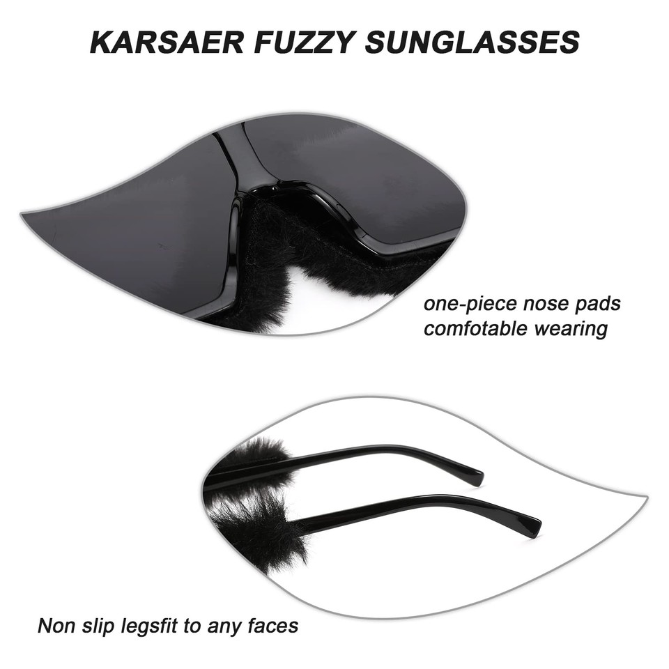 Vision Plush Fuzzy Flat Top Fashion Square Large Shades Punk Soft ...