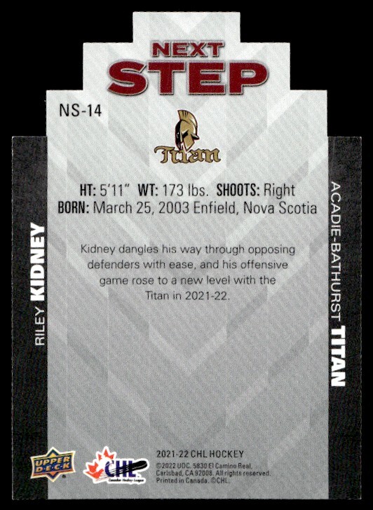 2021-22 Upper Deck CHL Next Step Riley Kidney Acadie-Bathurst Titan #NS ...