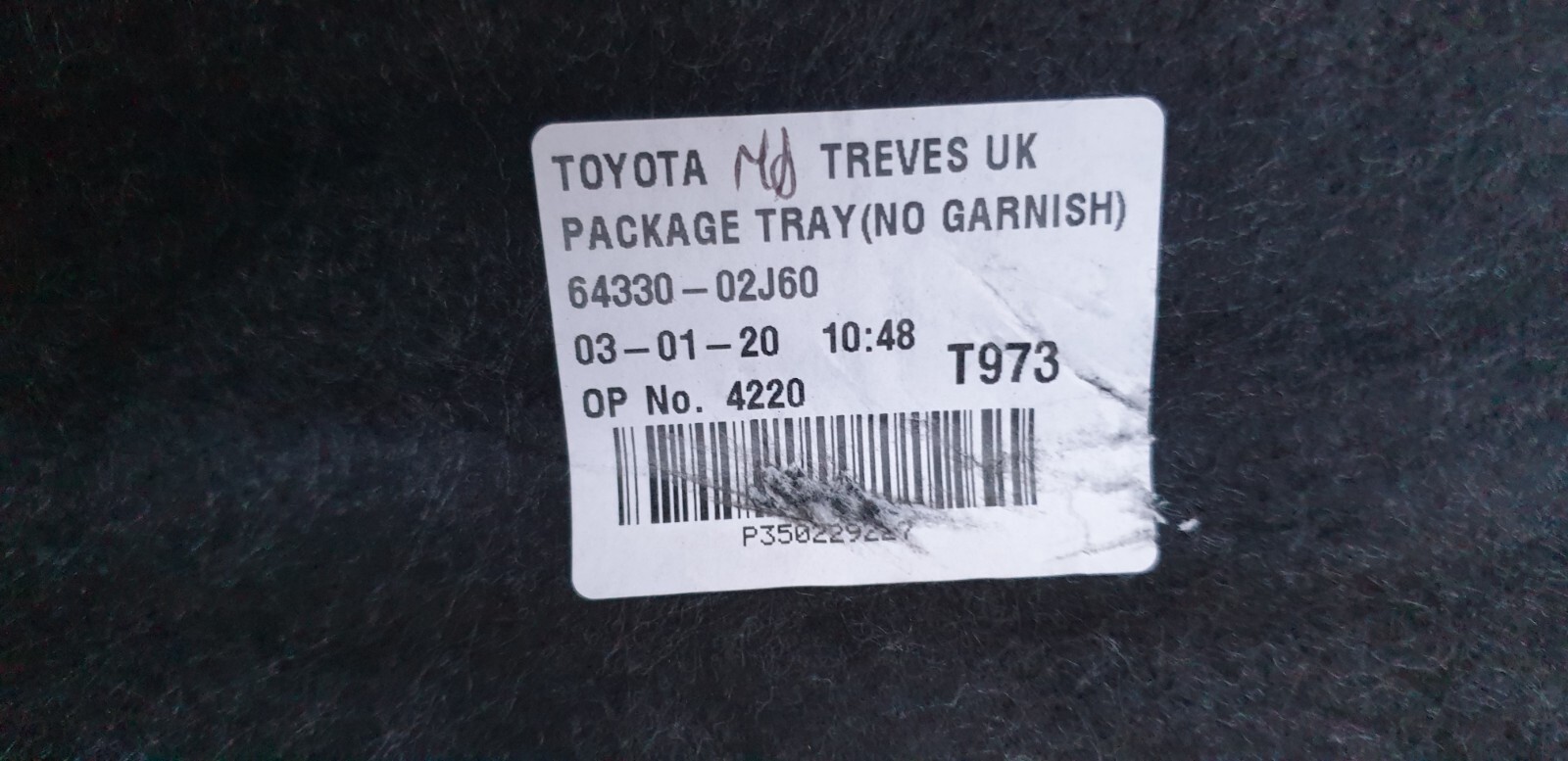 Genuine 2019 Toyota Corolla Parcel Shelf Boot Load Cover 64330 02j60 ...