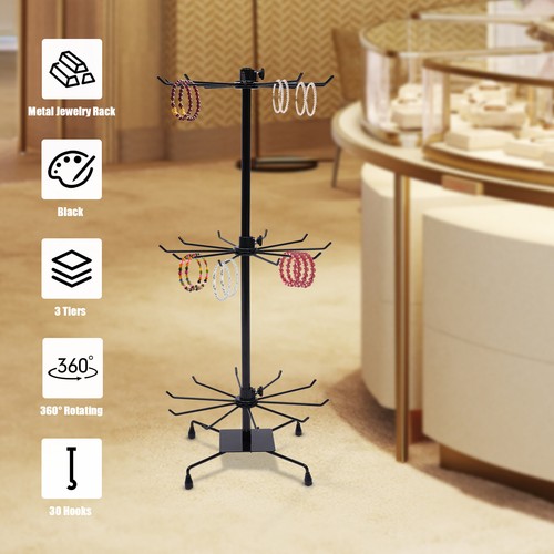 3 Tier Metal Tabletop Jewelry Display Tree Stand Organizer Holder Rack ...