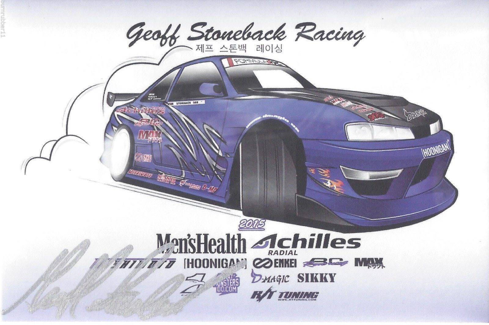 SIGNED 2015 GEOFF STONEBACK "ACHILLES" FORMULA DRIFT HANDOUT / POSTCARD ...